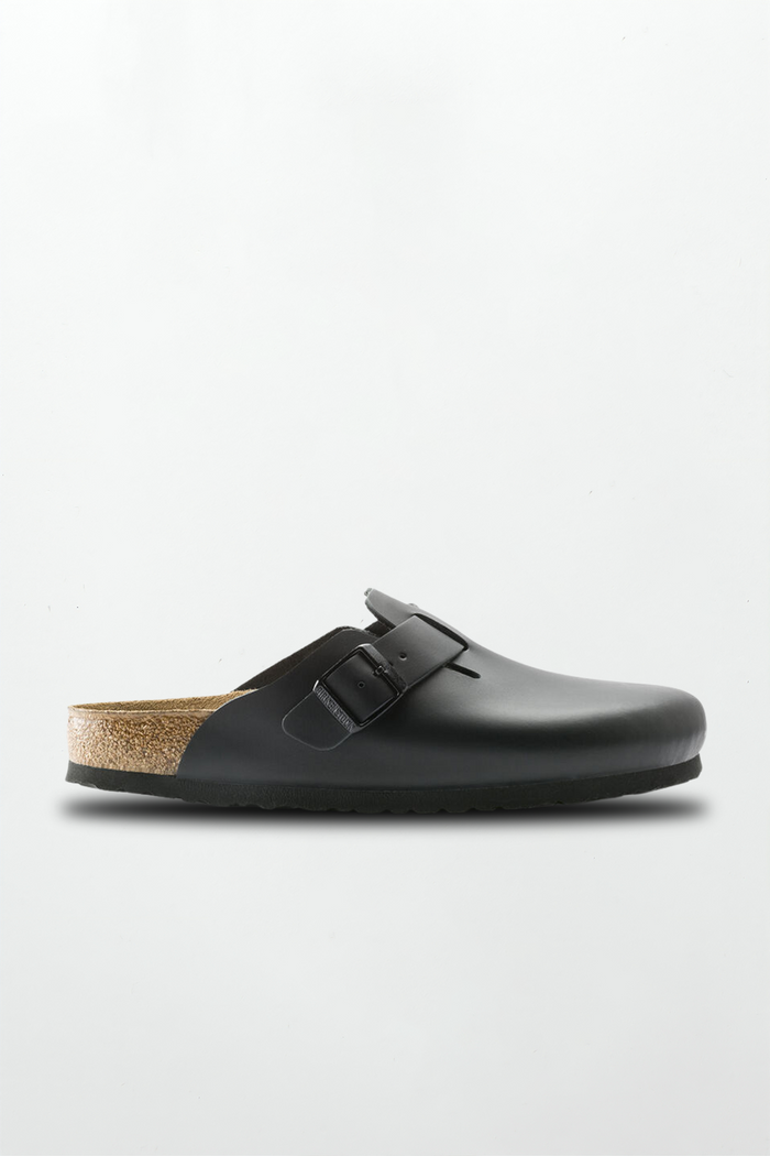 Birkenstock - Boston | Smooth - Leather in Black (Classic Footbed ...